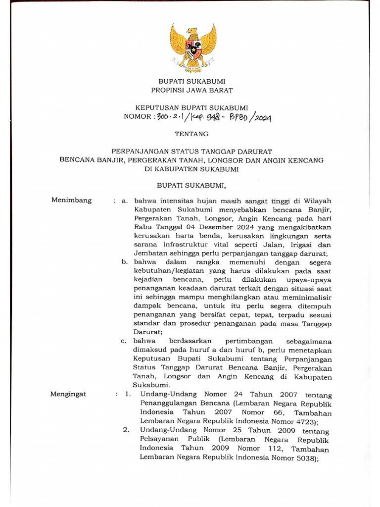 SK PERPANJANGAN TDB BANJIR,PERGERAKAN TANAH, LONGSOR DAN ANGIN KENCANG | PDF