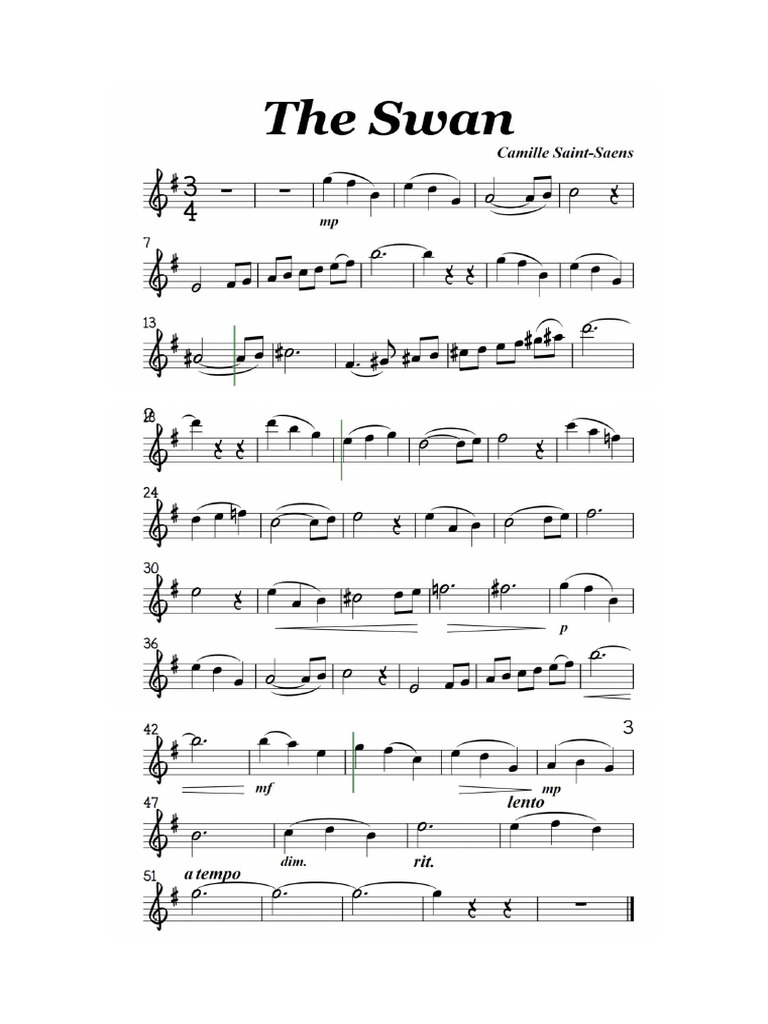 The Swan Camille Saint Saens | PDF