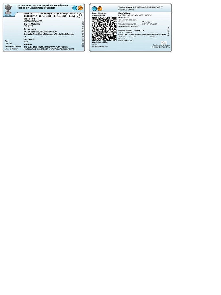 Odisha Vehicle Registration Certificate | PDF | Wheeled Vehicles | Car