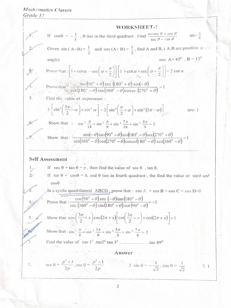 Trigonometry Assignment | PDF