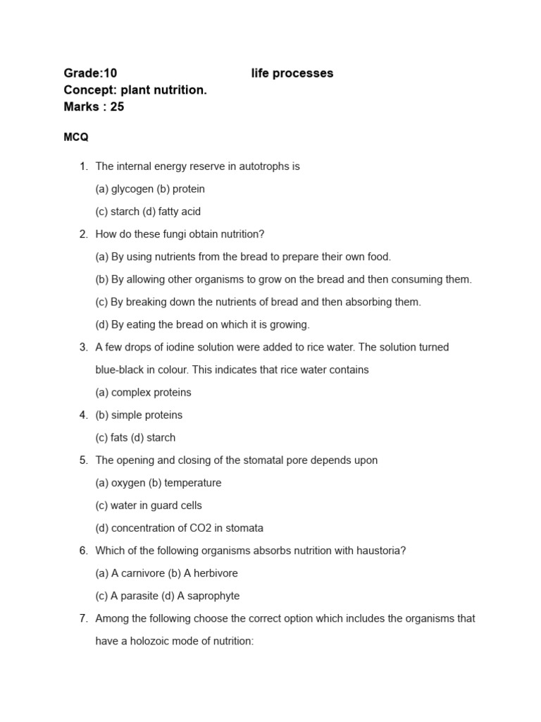 Grade-10 Life Processes IMPORTANT QUESTIONS | PDF | Nutrition | Diet ...