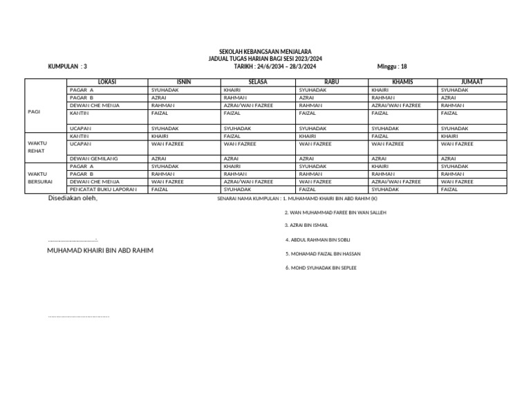 Jadual Tugasan Mingguan Kump 3 | PDF