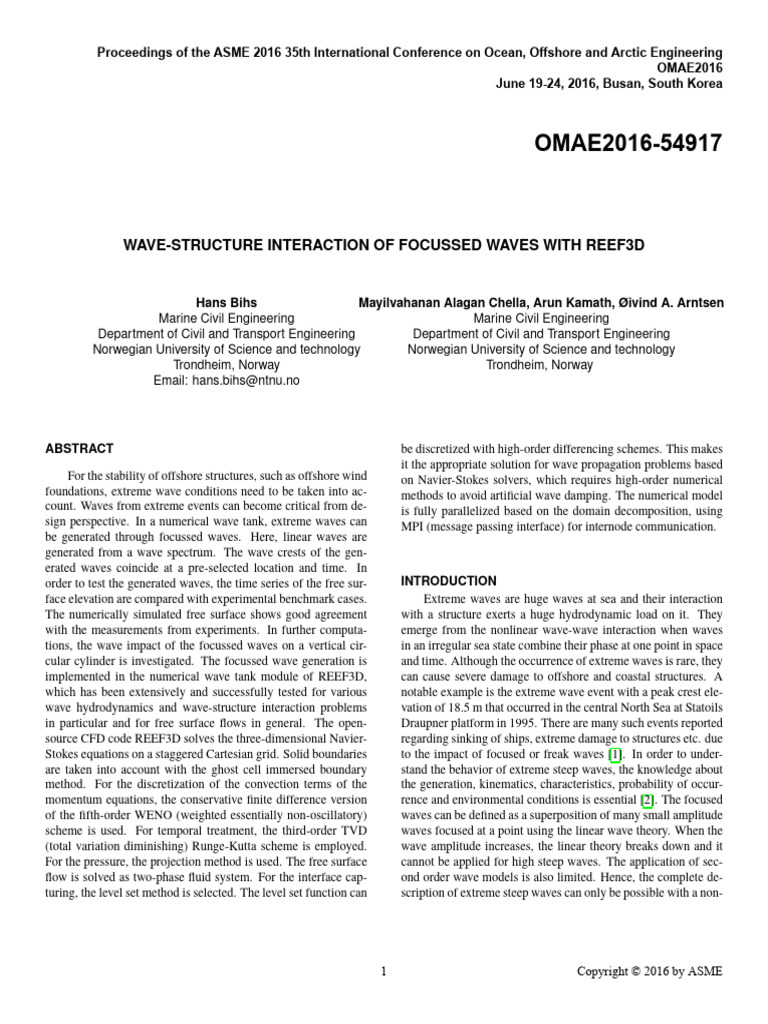 Wave-structure Interaction of Focussed Waves With Reef3d | PDF | Computational Fluid Dynamics ...
