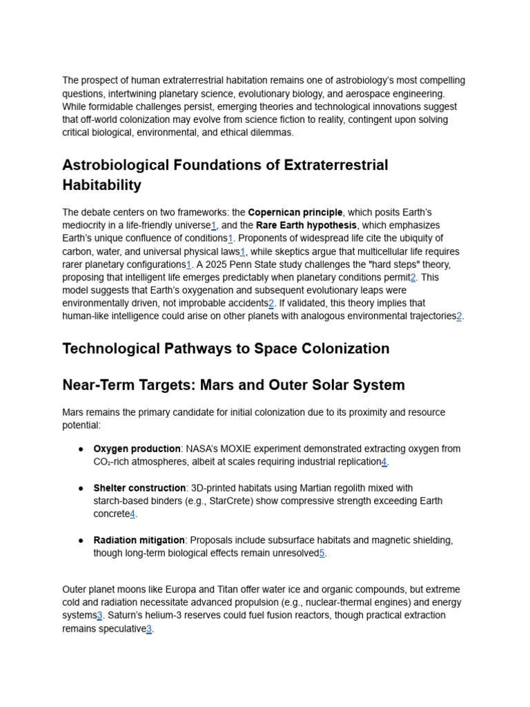 Paper - The prospect of human extraterrestrial habitation remains one ...