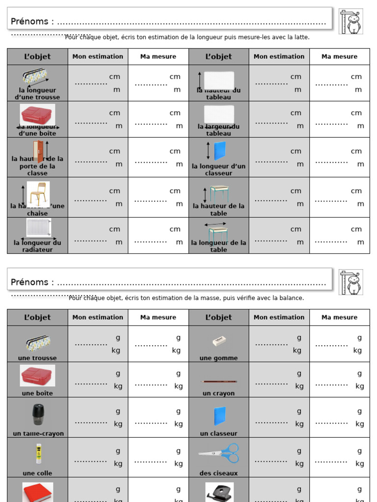 Ateliers - Longueurs Masses Capacités | PDF