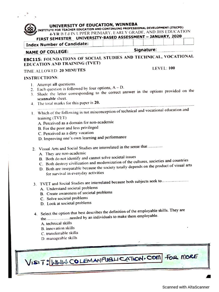 Foundations of Social Studies and TVET Objective January 2020 | PDF