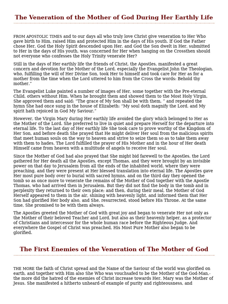 The Veneration of The Mother of God During Her Earthly Life | PDF | Mary, Mother Of Jesus ...
