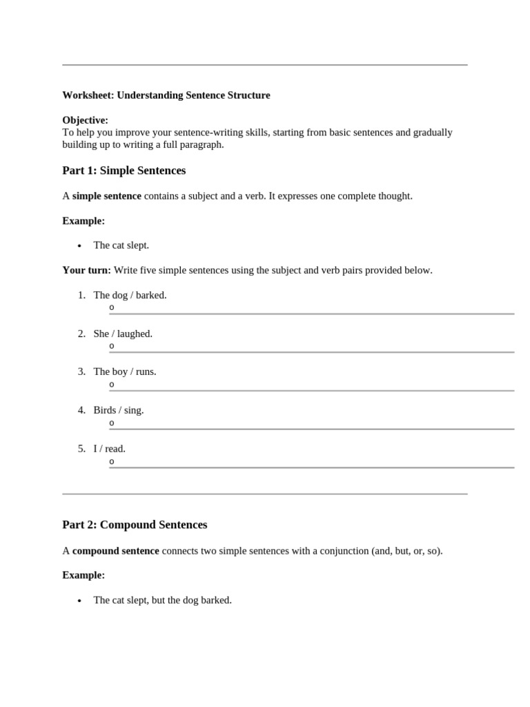 Worksheet sentence structure | PDF