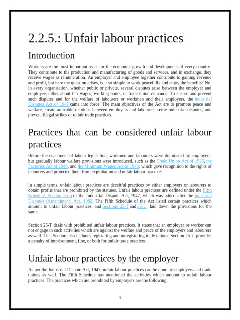2.2.5. Unfair Labour Practices | PDF | Labour Law | Strike Action