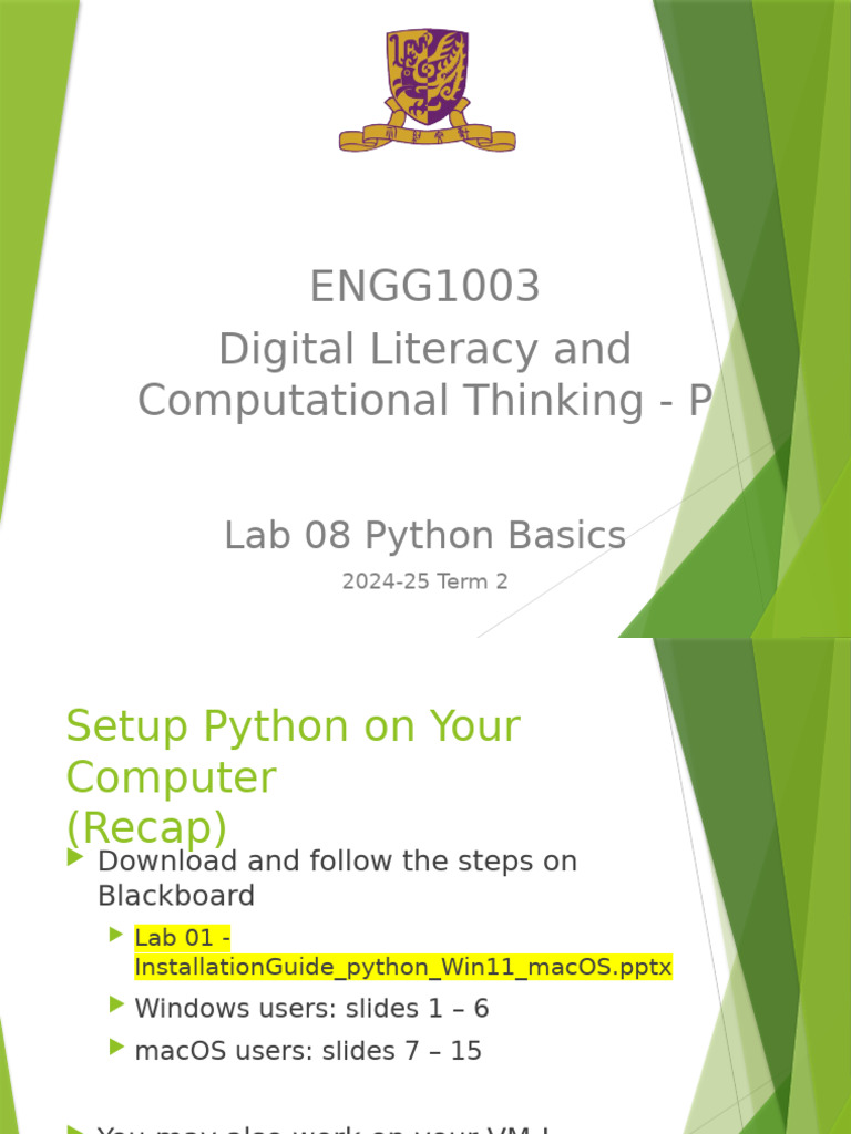 ENGG1003 Lab08 PythonBasics 2425T2 | PDF | Computing | Computer Science