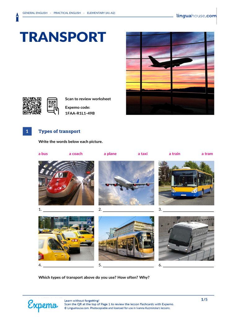 Elementary English: Transport Vocabulary | PDF | Learning