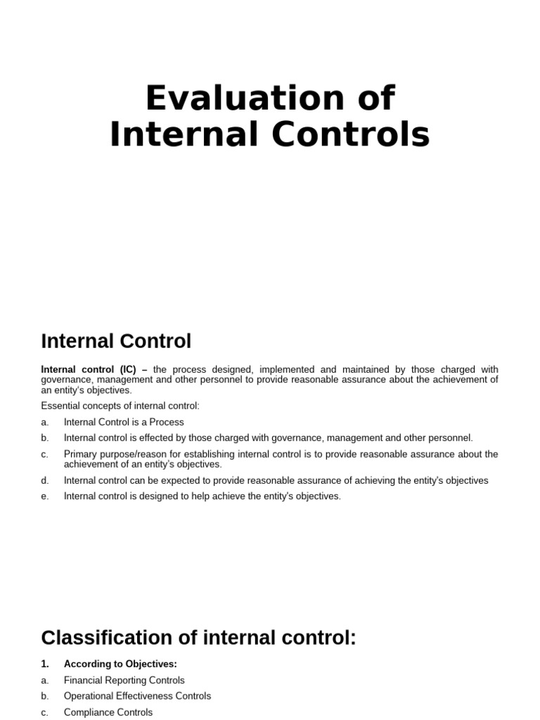 Evaluation of Internal Controls | PDF | Internal Control | Audit