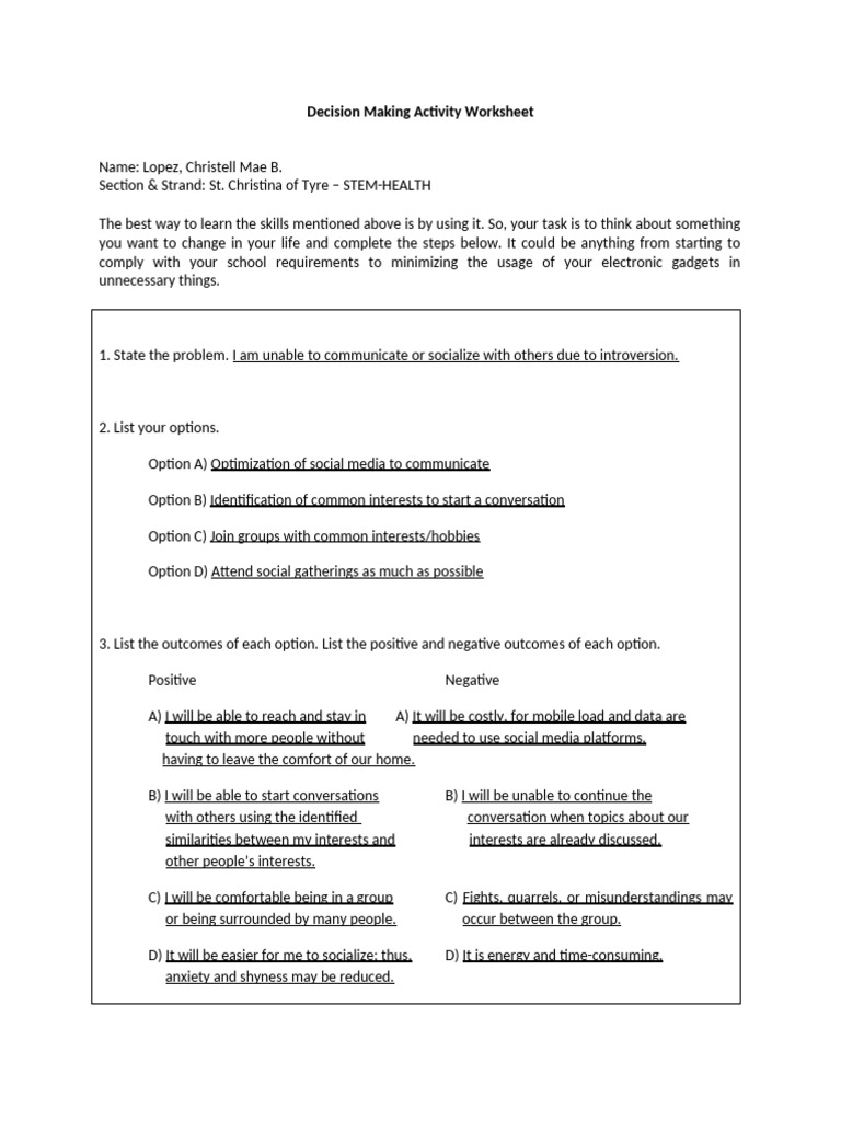 Decision_Making_Worksheet | PDF | Decision Making | Psychology