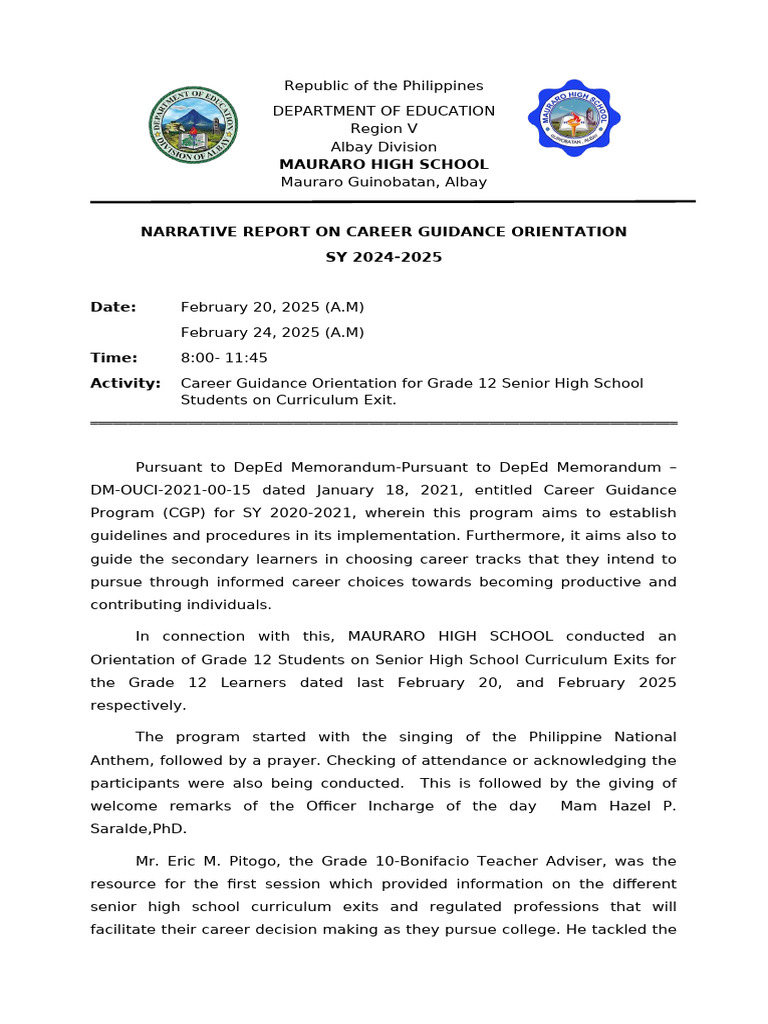 Career Guidance Proposal | PDF | Learning | Curriculum