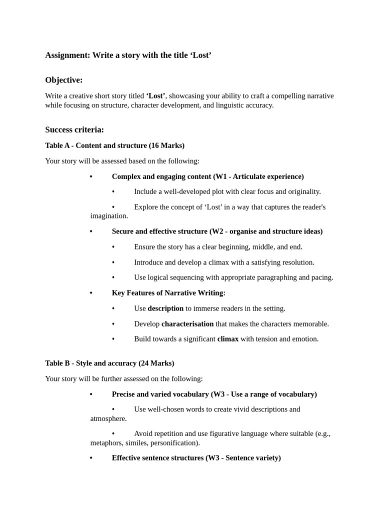 Narrative Writing Assignment | PDF | Narrative | Vocabulary
