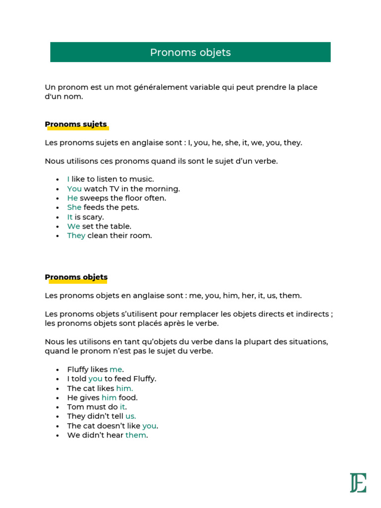 Pronoms objets en anglais | PDF