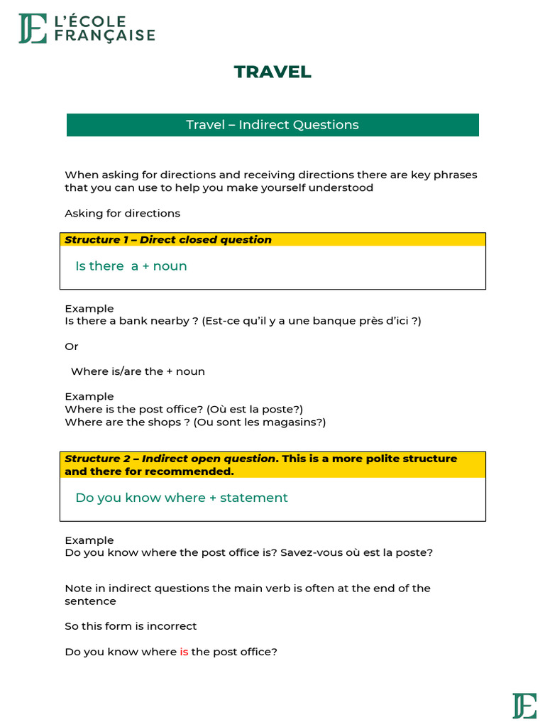 Asking for Directions in French | PDF
