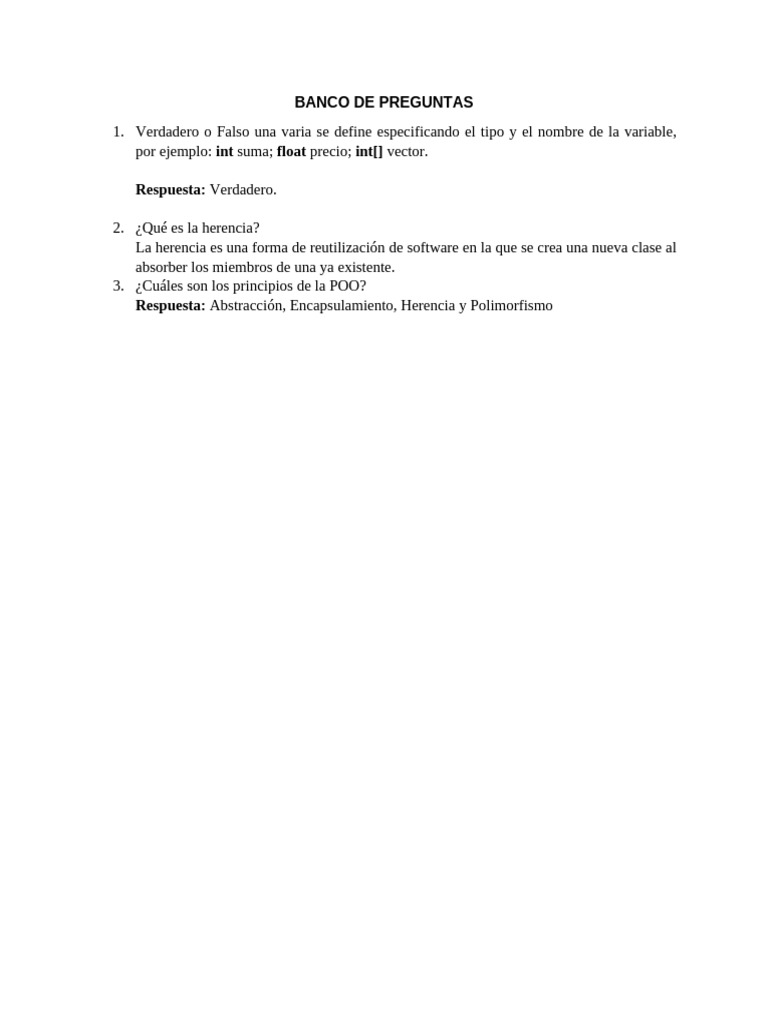 Banco de Preguntas - Programacion | PDF