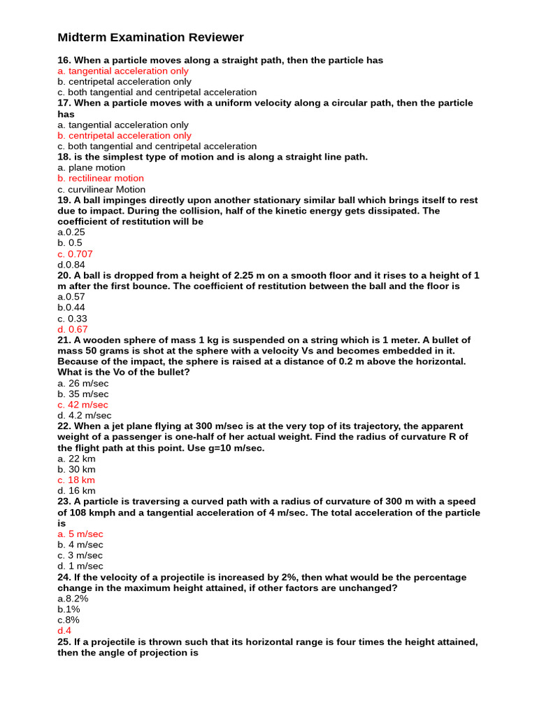 Midterm Examination Reviewer | PDF | Acceleration | Force