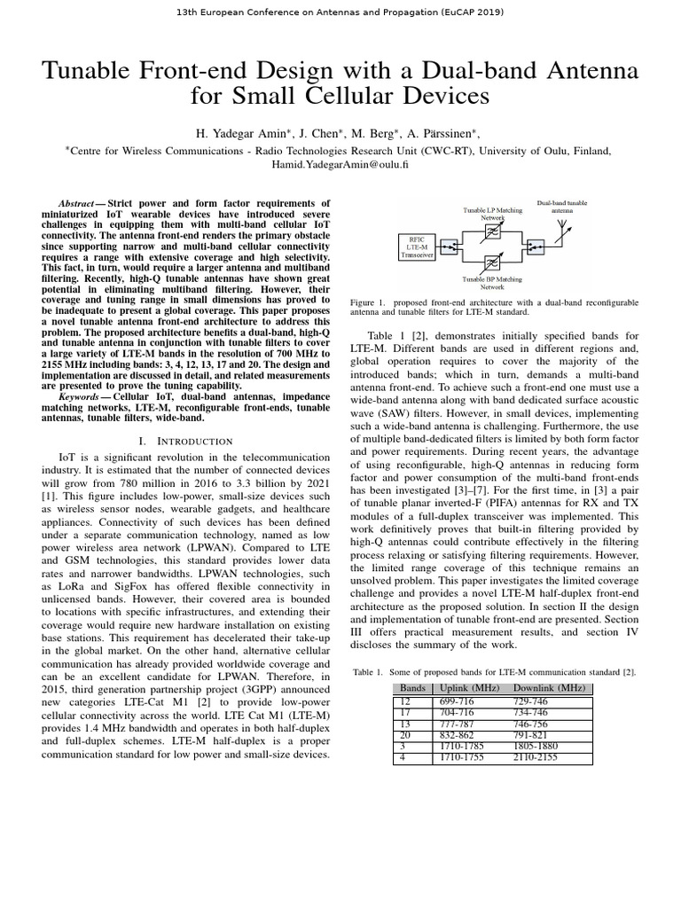 Tunable Front-End Design With A Dual-Band Antenna For Small Cellular ...