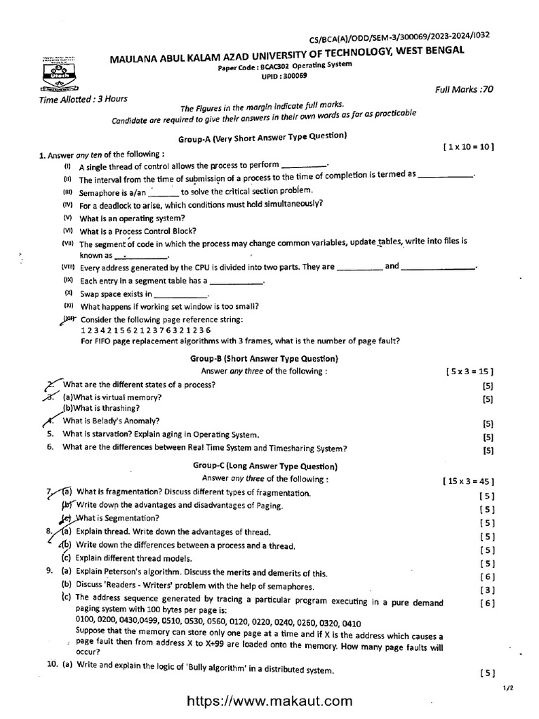 Bca 3 Sem Operating System Bcac302 2024 | PDF