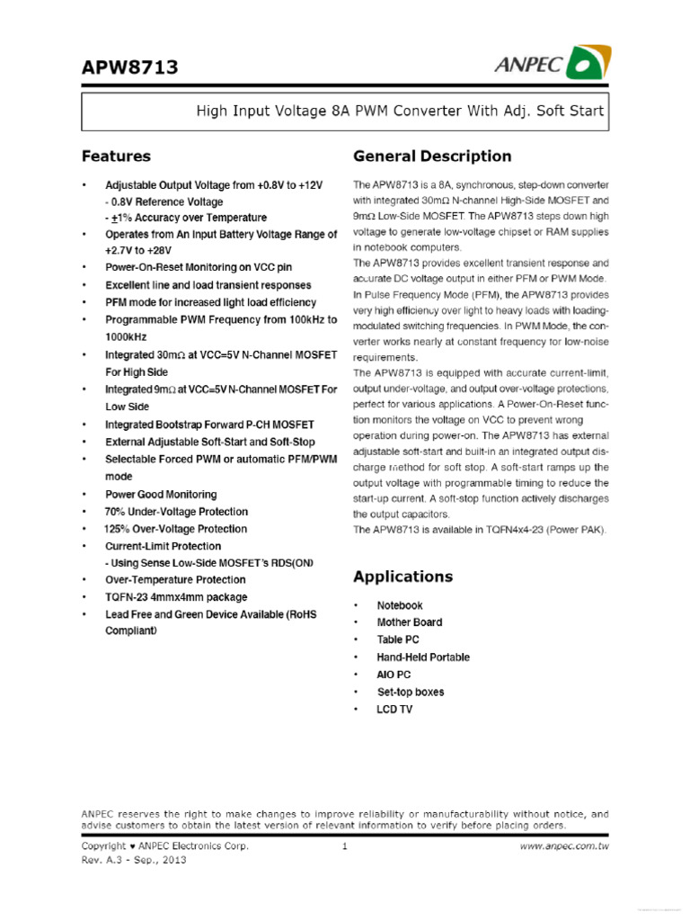 APW8713 Datasheet - Semiconductors - Es | PDF