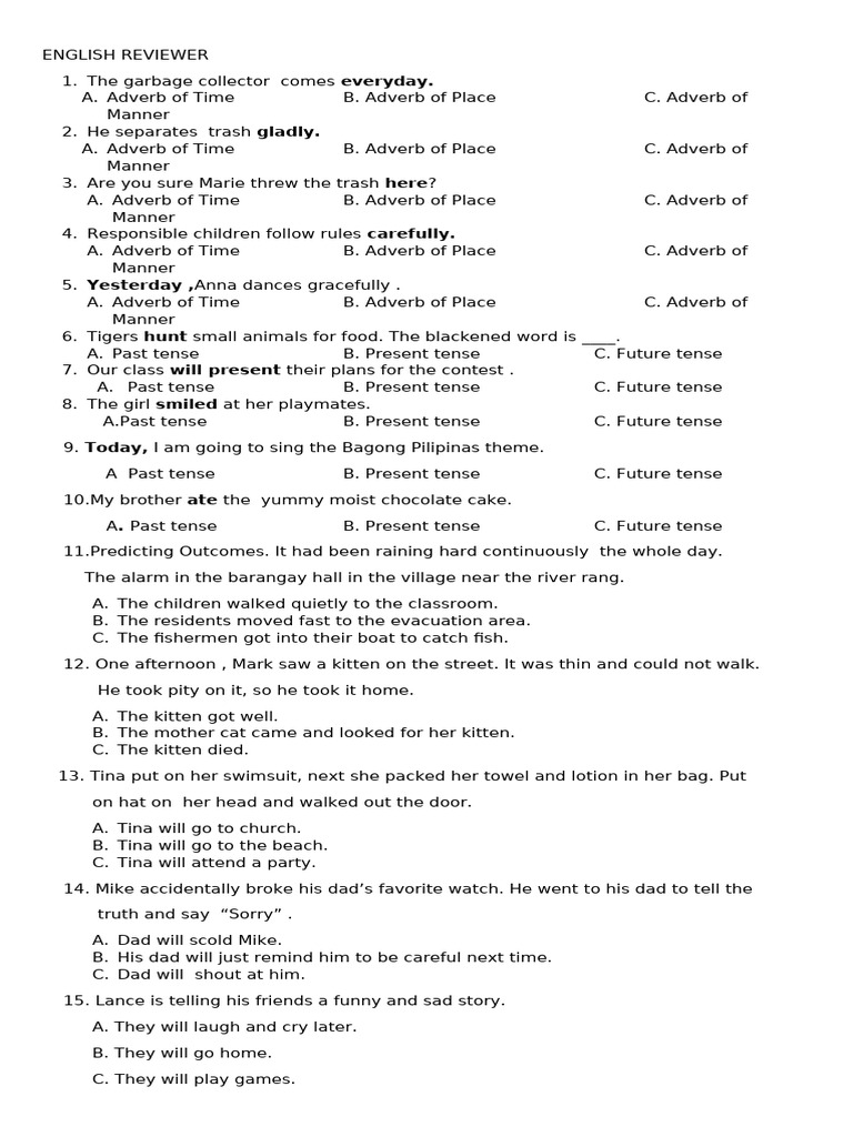 English Grammar Review: Adverbs & Tenses | PDF