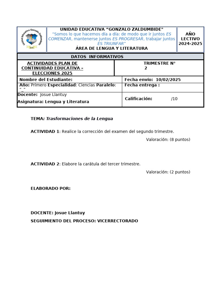 Lengua 2do Ciencias A - B | PDF