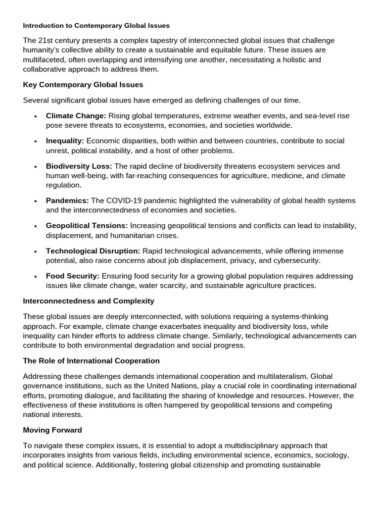 Introduction To Contemporary Global Issues | PDF | Food Security | Oceans