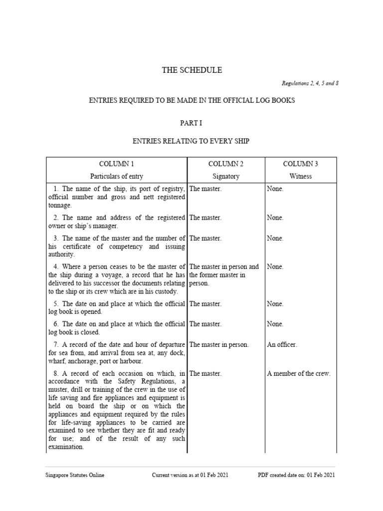 Official Log Book Regulations Singapore | PDF | Sailor | Justice