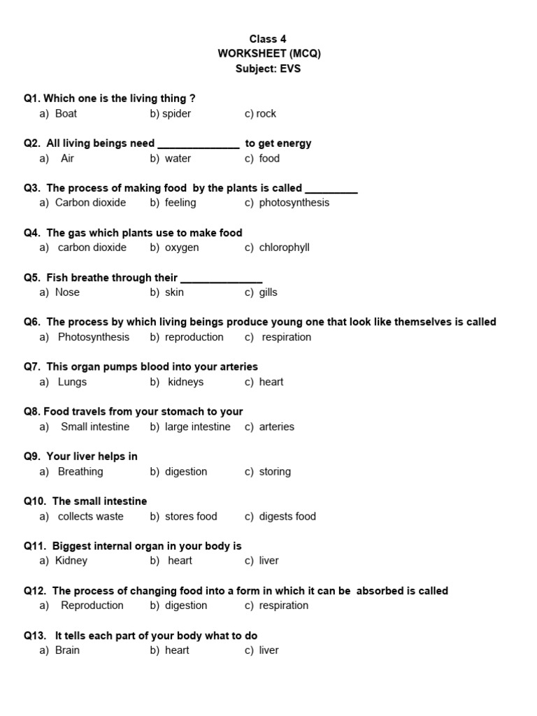 WORKSHEET Class 4 (EVS) | PDF