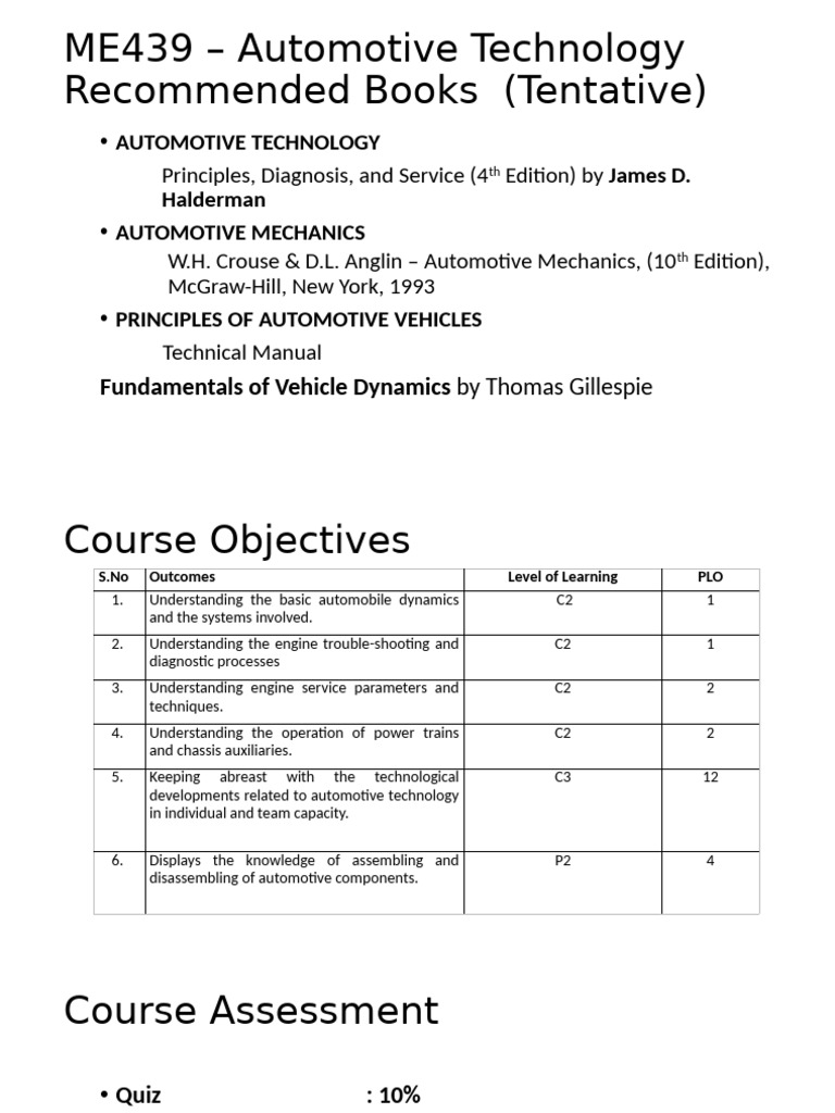 Automotive Technology Course Overview | PDF | Internal Combustion ...