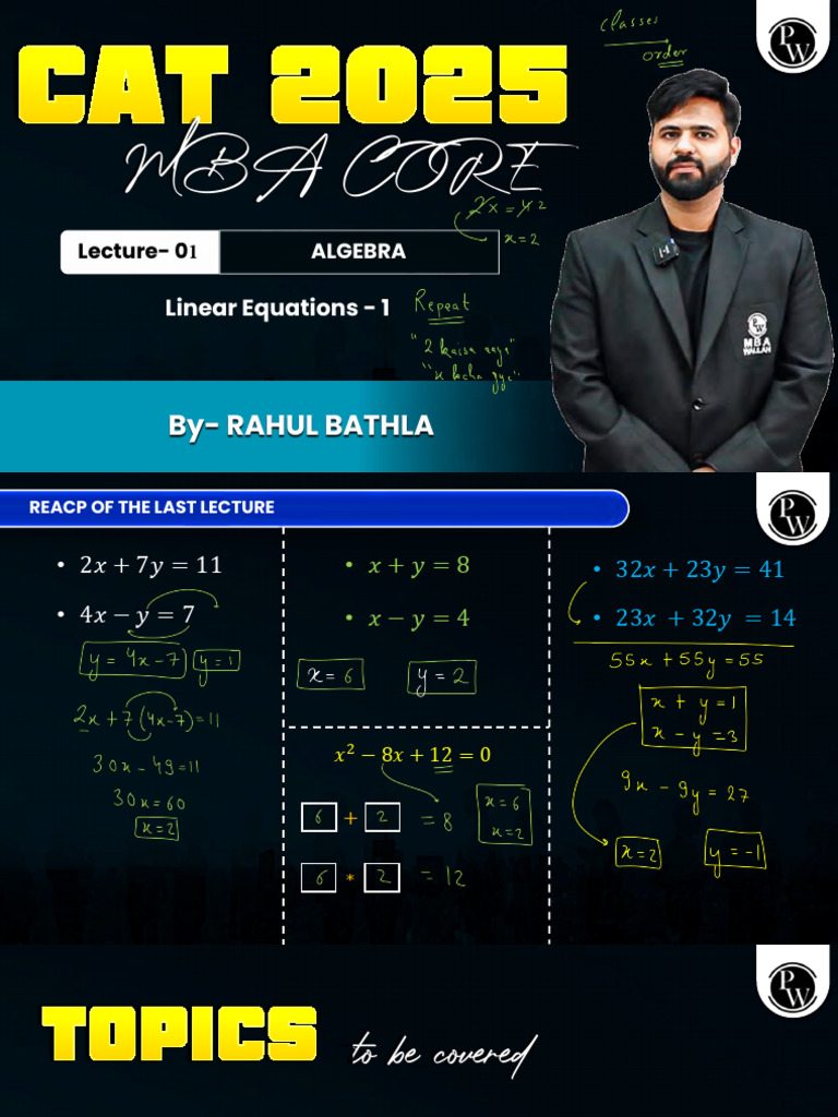 Algebra 01 - Class Notes - MBA Core 2025 | PDF | Equations ...