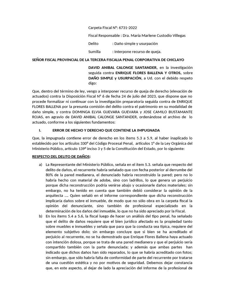 Interpone Recurso de Queja | PDF | Intención (Derecho Penal) | Ley común
