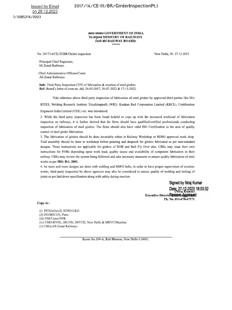 Letter-KRCL-Rly Board | PDF
