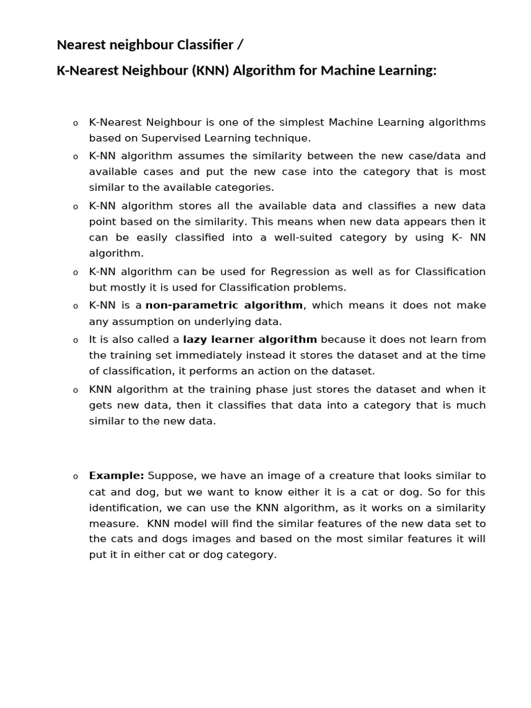 K-Nearest Neighbour (KNN) Algorithm | PDF | Cognitive Science | Applied Mathematics