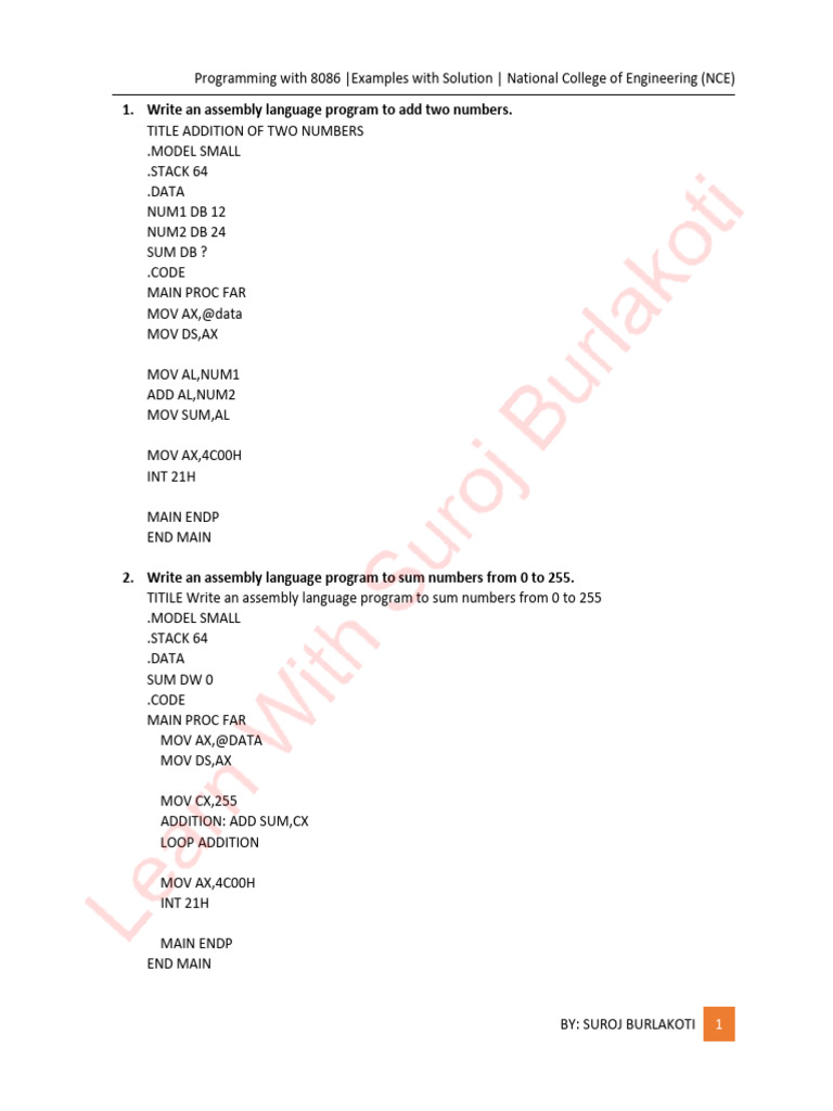 8086 Programs Example Practical | PDF | Assembly Language | Computer Hardware