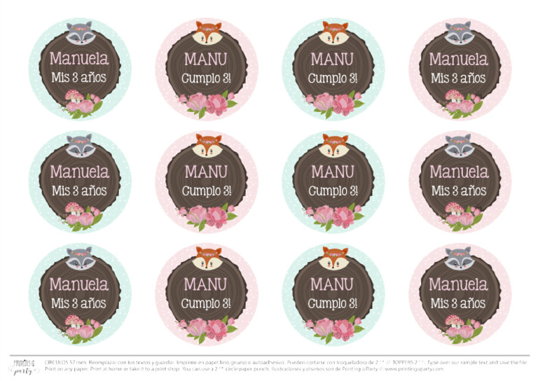 Editable Circulos 57 MM Cupcakes Paletas Vasos Stickers | PDF