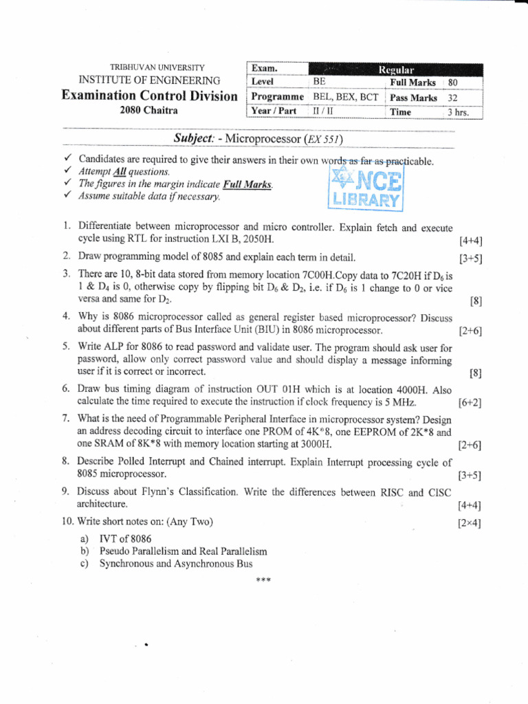 Microprocessor Exam Questions and Topics | PDF | Central Processing Unit | Integrated Circuit
