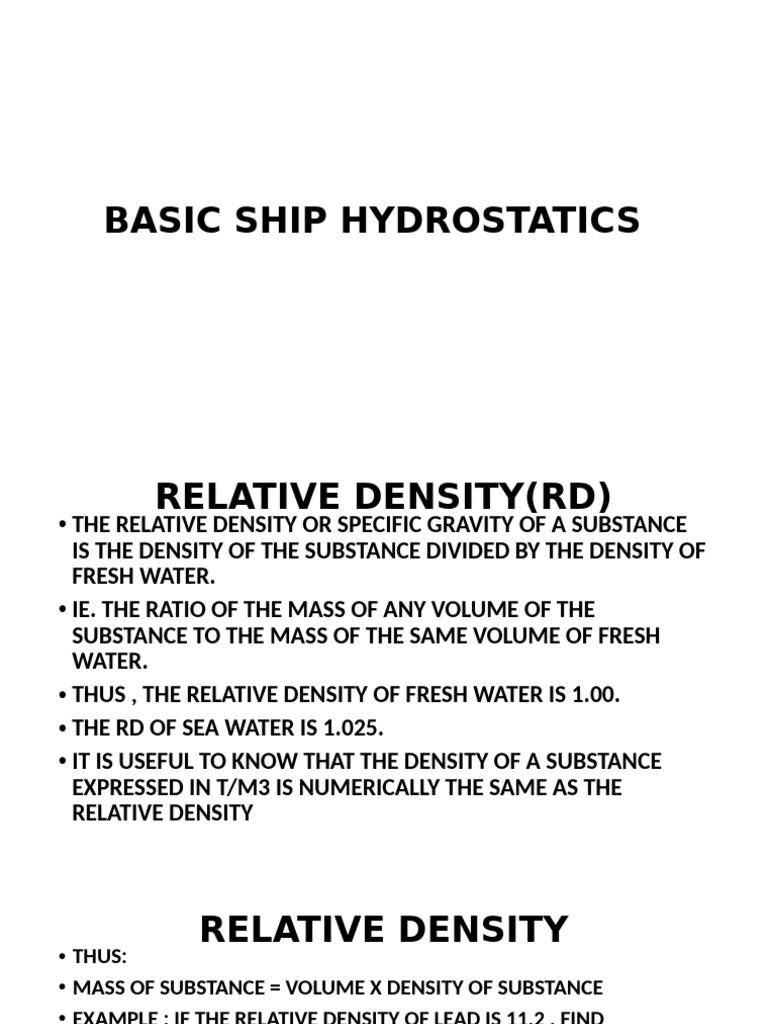 Basic Ship Hydrostatics | PDF | Density | Buoyancy