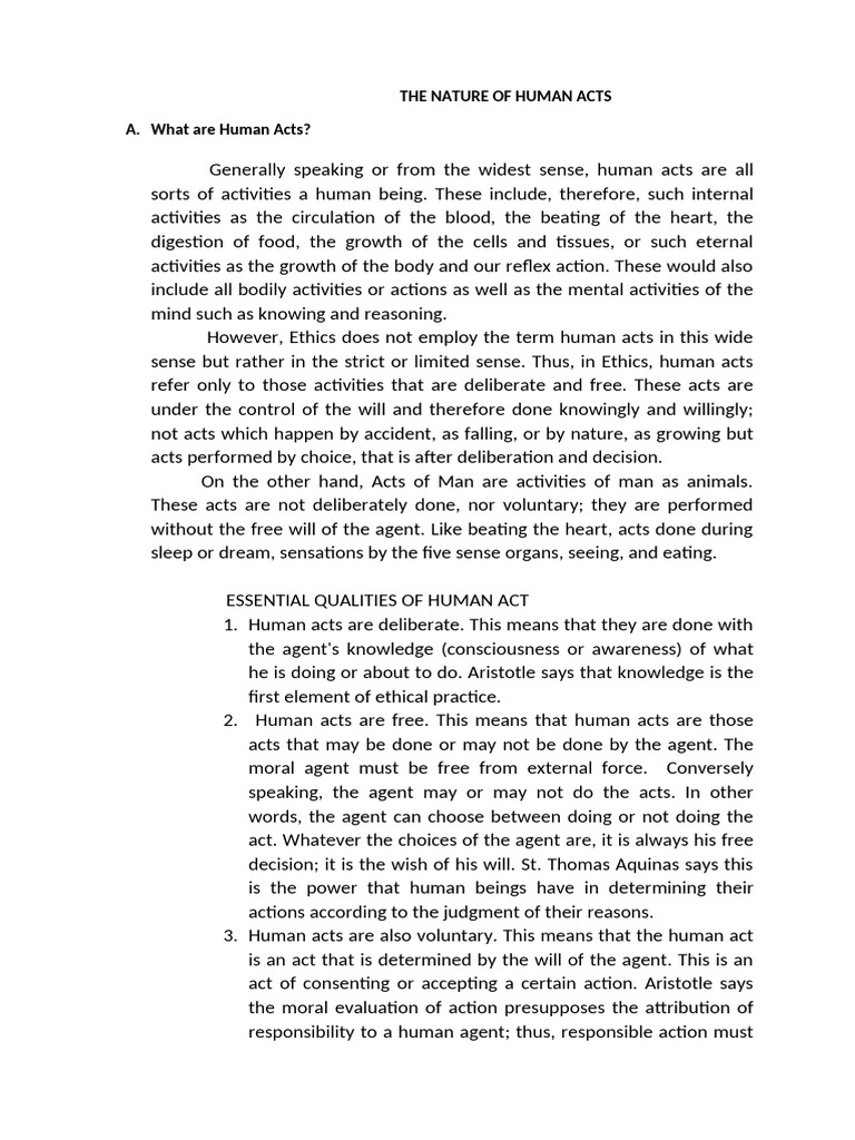 The Nature of Human Acts | PDF | Mind | Free Will