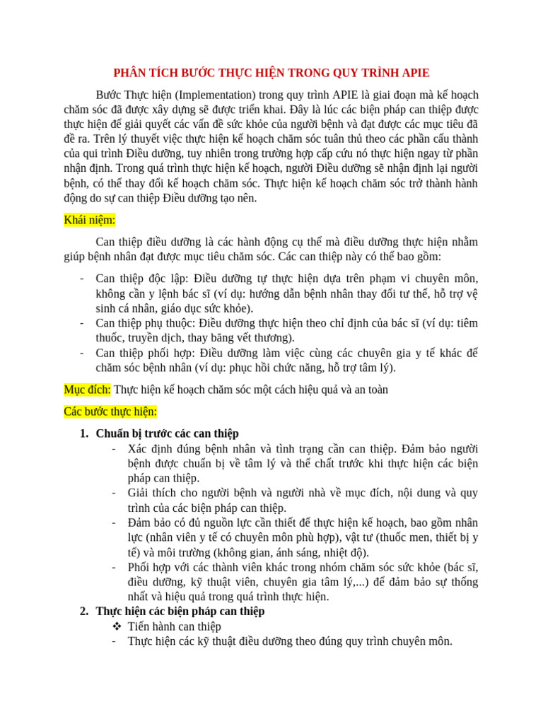 PHÂN TÍCH BƯỚC THỰC HIỆN TRONG QUY TRÌNH APIE | PDF