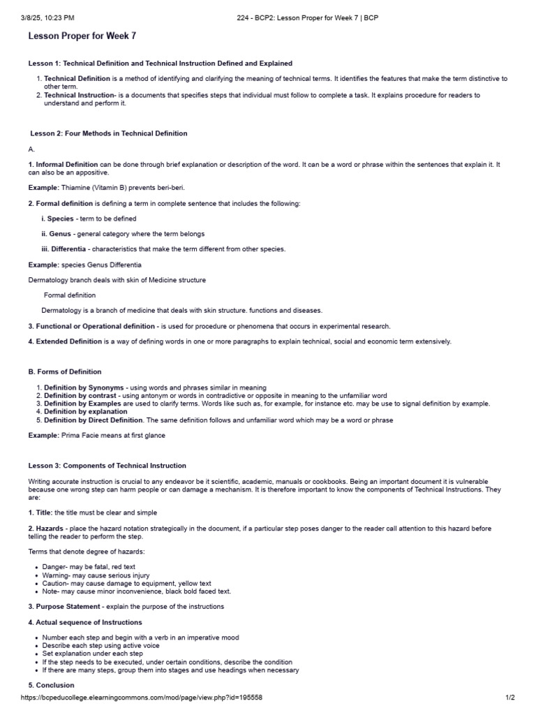 224 - BCP2 - Lesson Proper For Week 7 - BCP | PDF | Definition