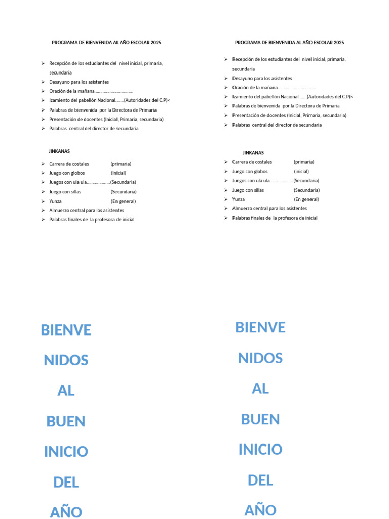 Programa de Bienvenida Al Año Escolar 2025 | PDF