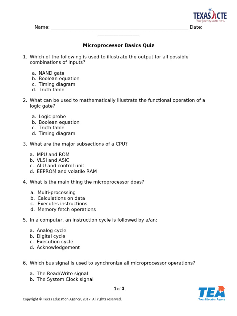 Microprocessor Basics Quiz | PDF | Central Processing Unit | Logic Gate