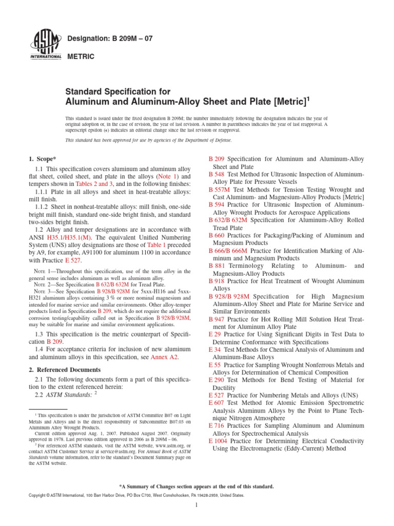 ASTM B209M-07 Standard Specification For Aluminum and Aluminum-Alloy ...