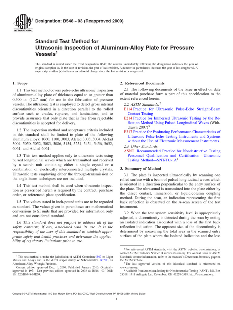 ASTM B548-03R09 Standard Test Method For Ultrasonic Inspection of ...
