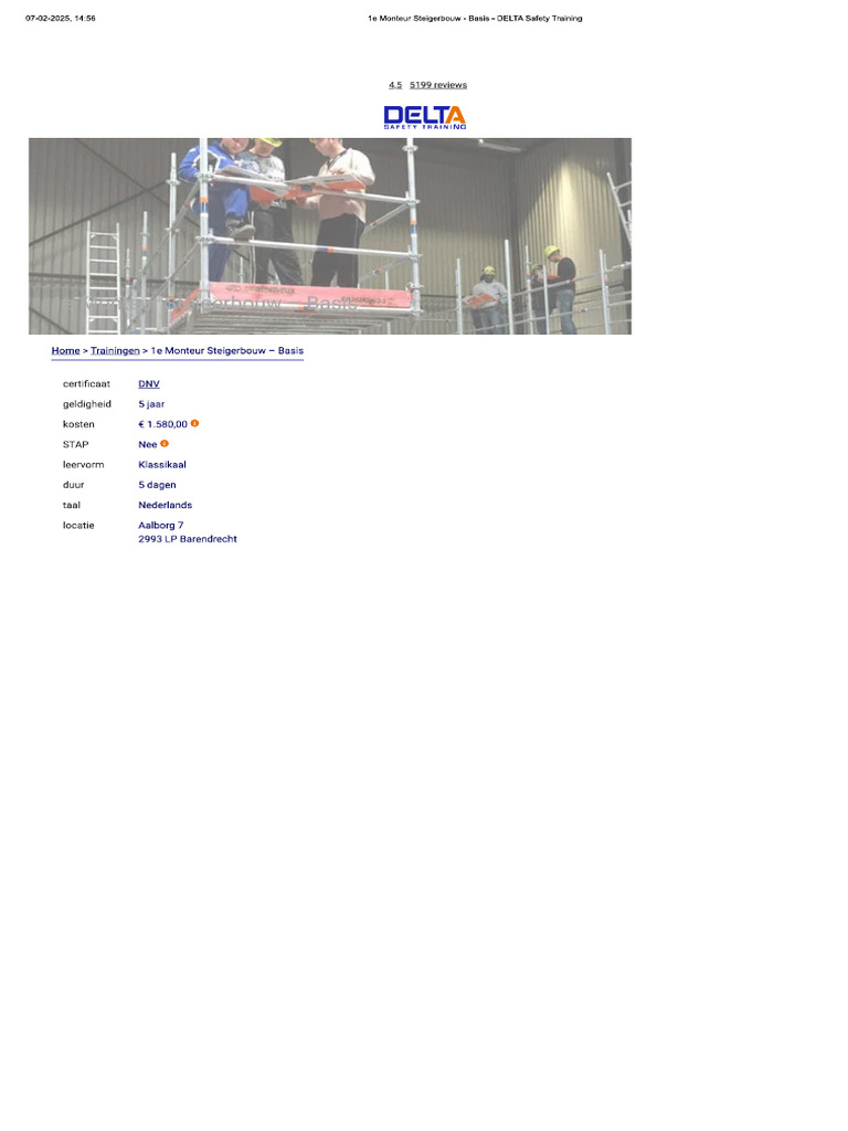 1e Monteur Steigerbouw - Basis - DELTA Safety Training | PDF