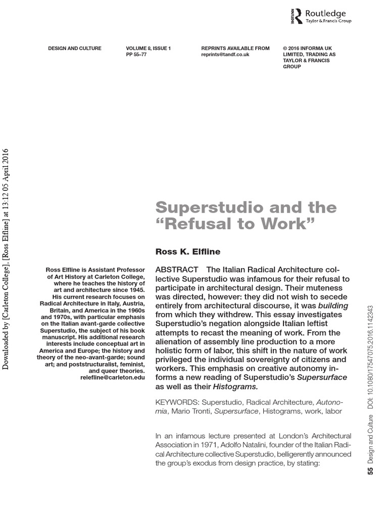 Superstudio and The "Refusal To Work" (2016) Ross K. Elfline | PDF
