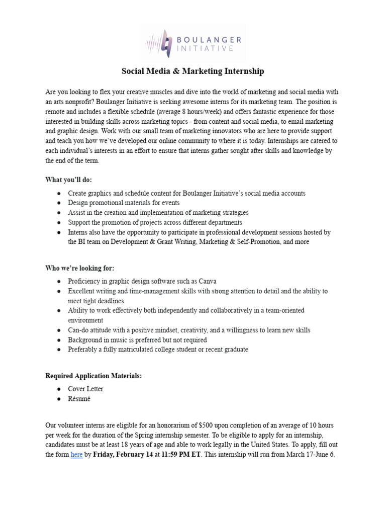 Social Media Marketing Internship Opportunity | PDF
